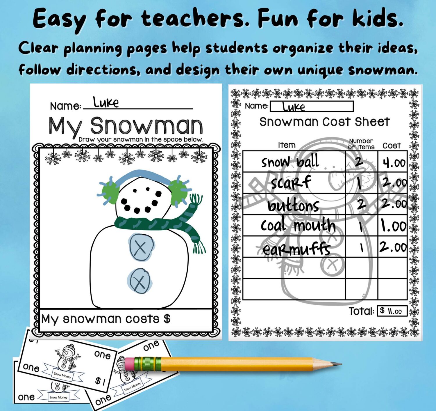 Winter - Build a Snowman on a Budget - A Winter Math Activity - Help ...